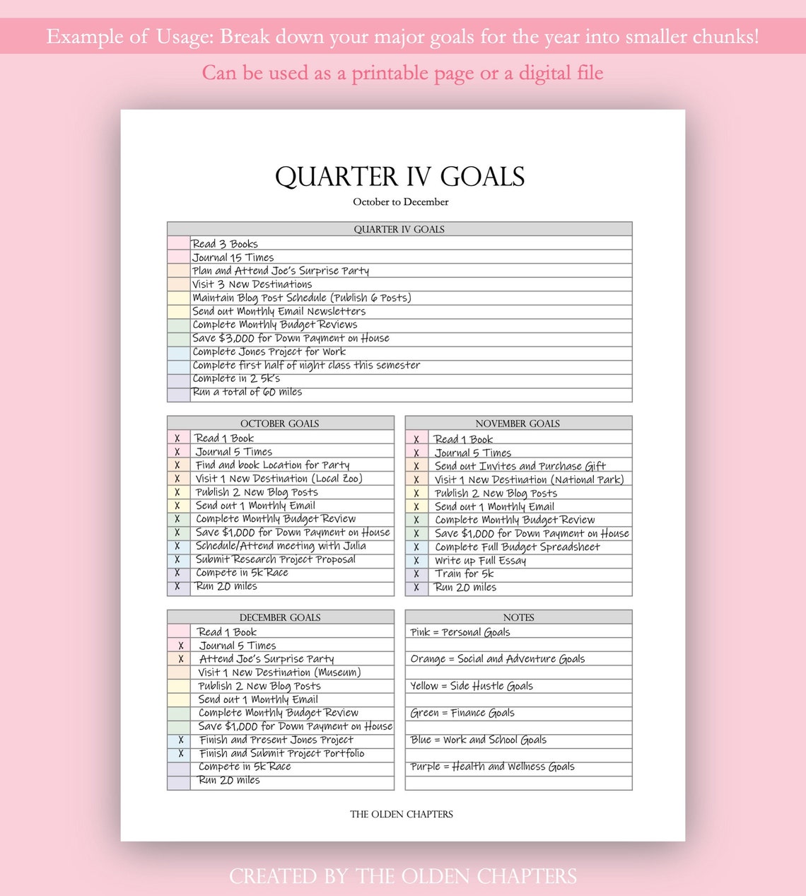 Quarter 4 Goal Printable Bundle | Quarterly Goal Planner | Digital Goal ...
