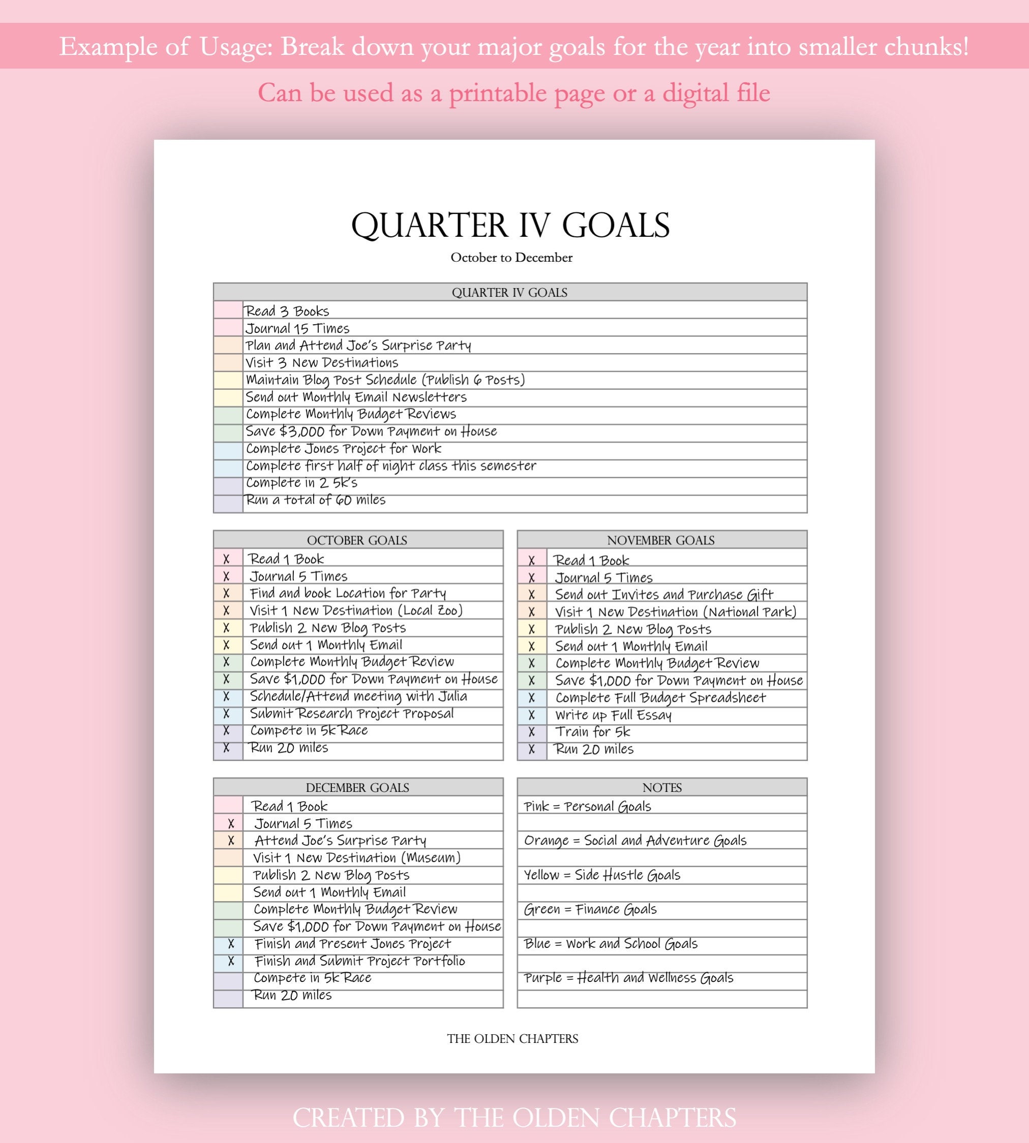 Quarter 4 Goal Printable Bundle | Quarterly Goal Planner | Digital Goal ...