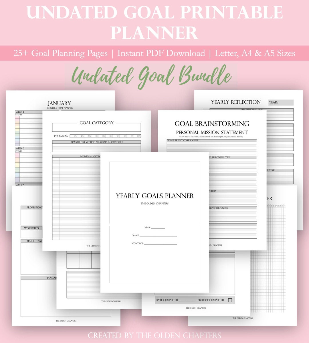 Undated Goal Printable Planner | Goal Planner Printable | Goal Tracker ...