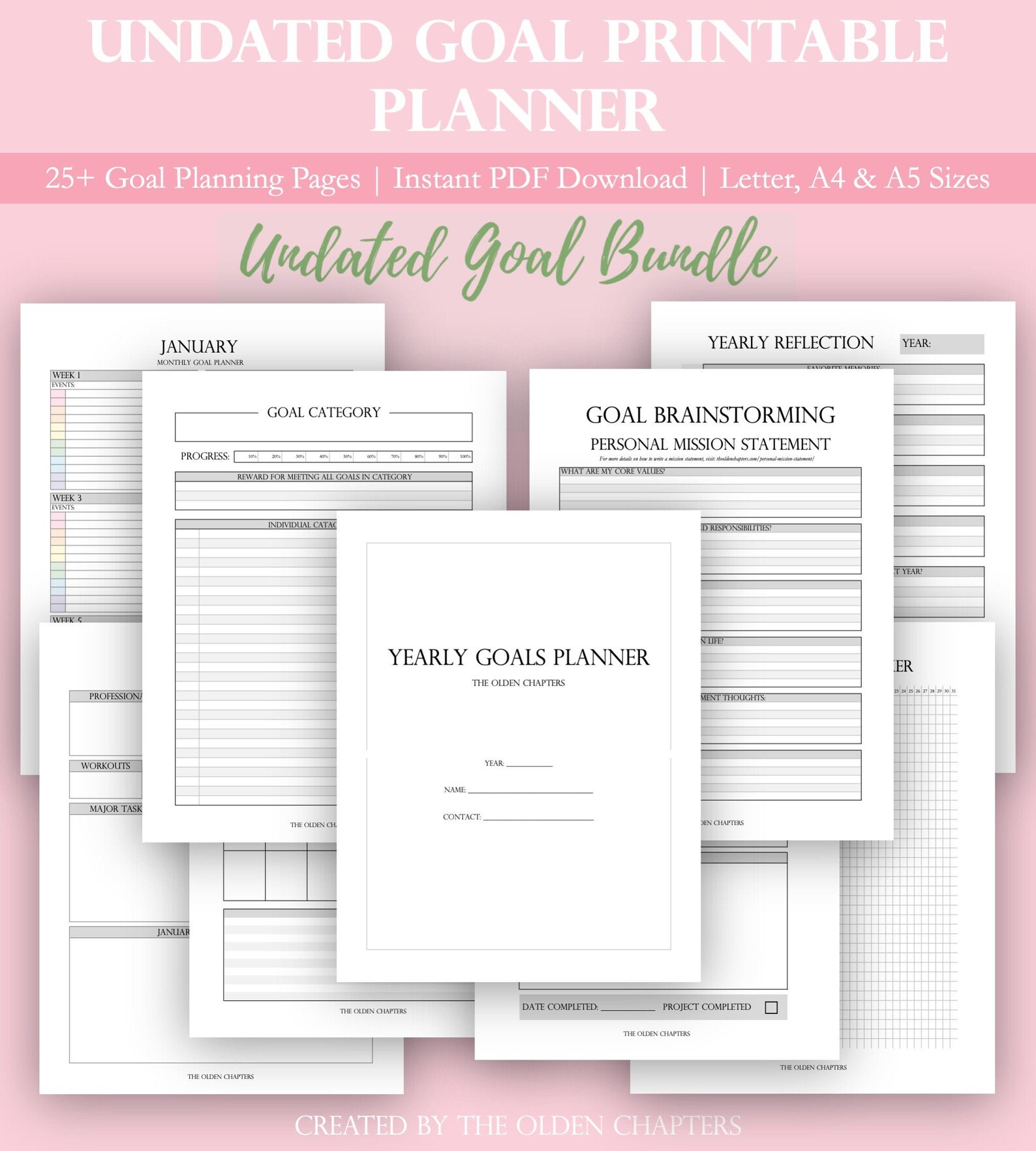 Undated Goal Printable Planner | Goal Planner Printable | Goal Tracker ...