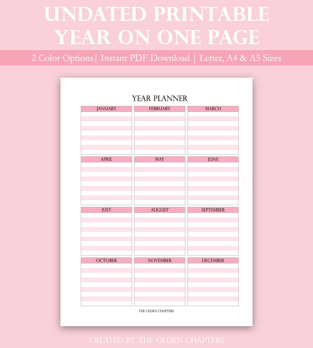 Printable Undated Yearly Planner Page | Yearly Planning Insert | Yearly ...