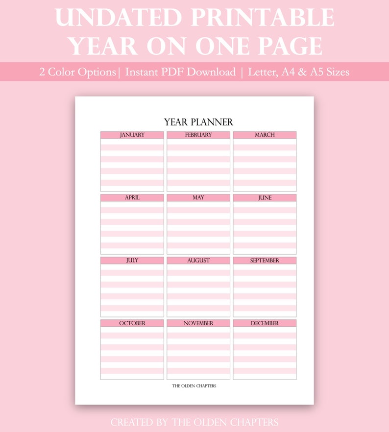 Printable Undated Yearly Planner Page | Yearly Planning Insert | Yearly ...