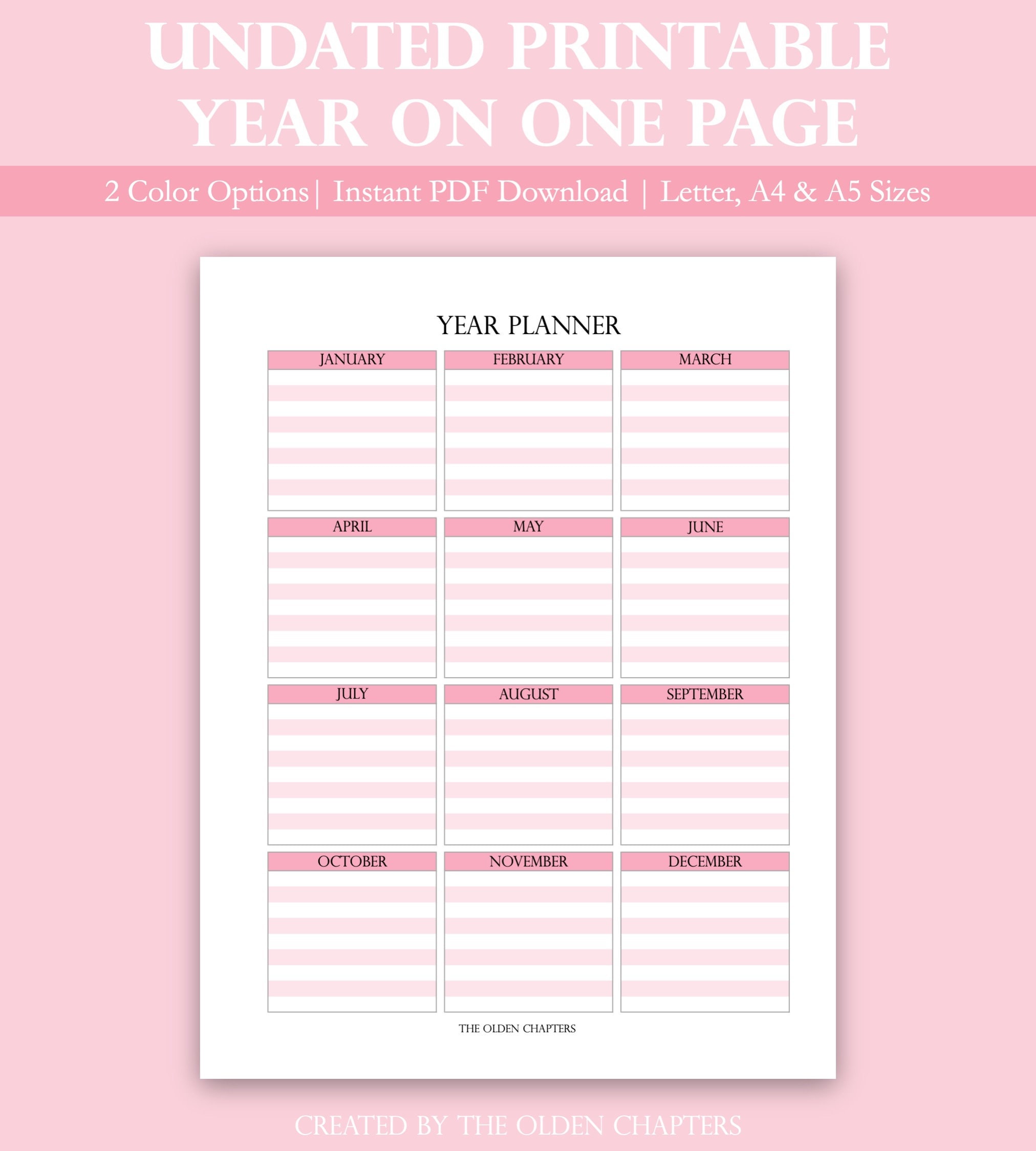 Printable Undated Yearly Planner Page | Yearly Planning Insert | Yearly ...