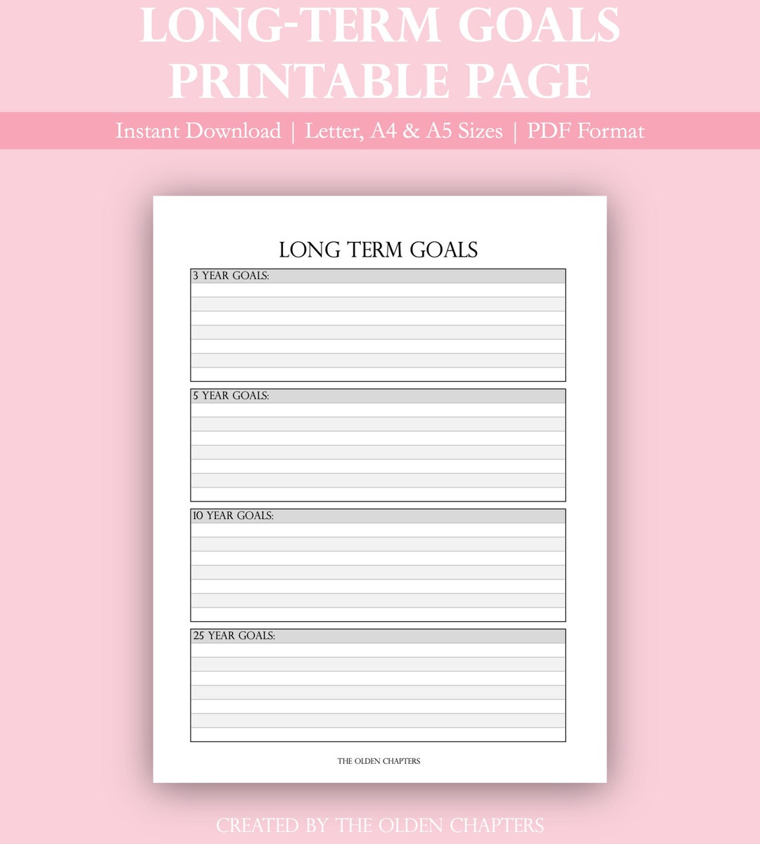 Long Term Goals Printable Page | Goal Planner Insert | Printable Goal ...