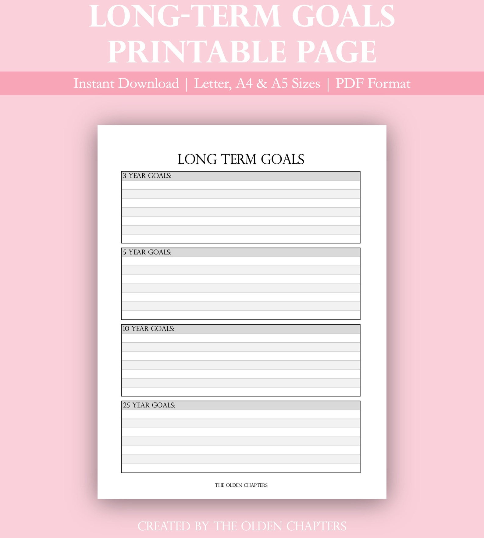 Long Term Goals Printable Page | Goal Planner Insert | Printable Goal ...