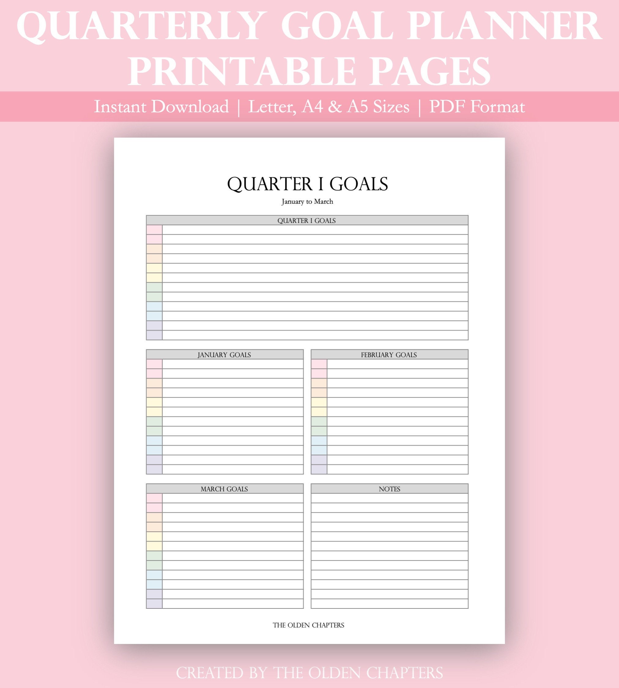 Quarterly Goal Planner Printable Pages | Digital Goal Planner | Goal ...