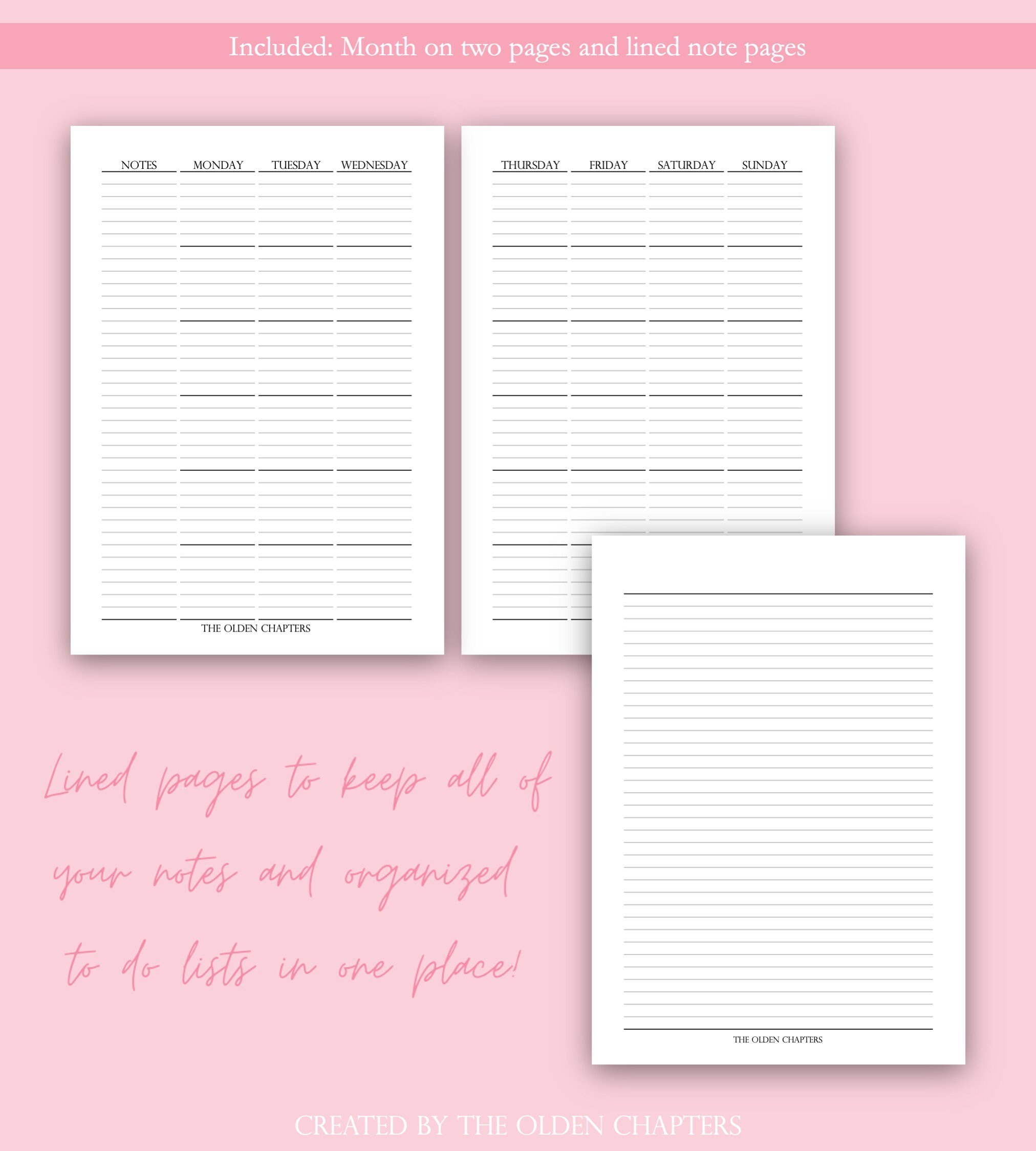 Undated Printable Planner Bundle Minimal Planner Pages - Etsy