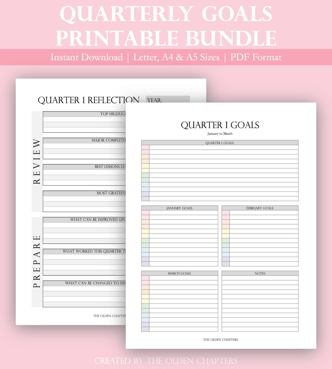 Quarterly Goals Printable Bundle | Quarterly Goal Planner | Digital ...