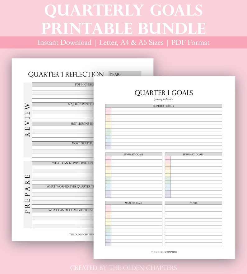 Quarterly Goals Printable Bundle | Quarterly Goal Planner | Digital ...