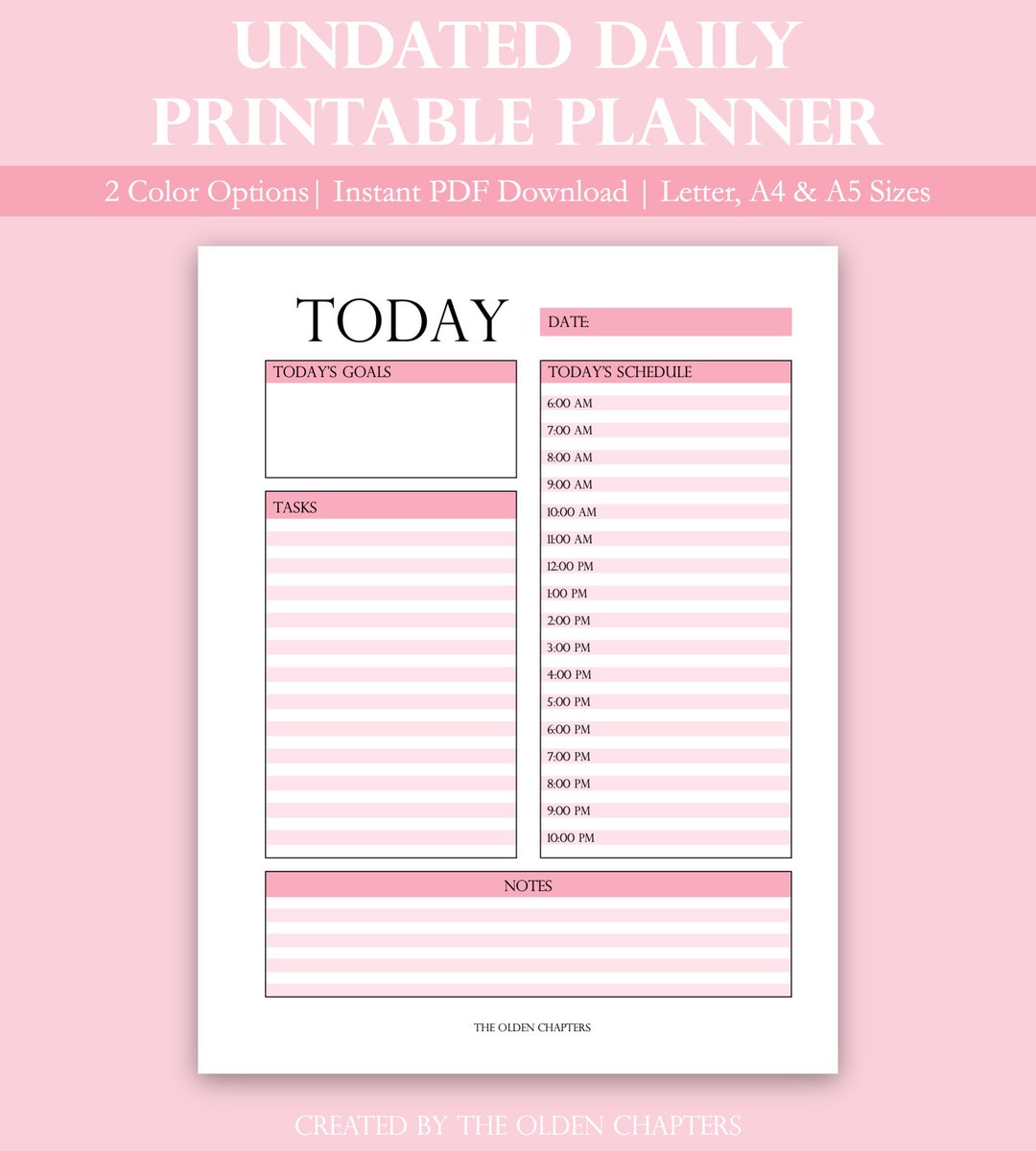 Printable Undated Daily Planner Insert | Daily Planner Page | Daily ...