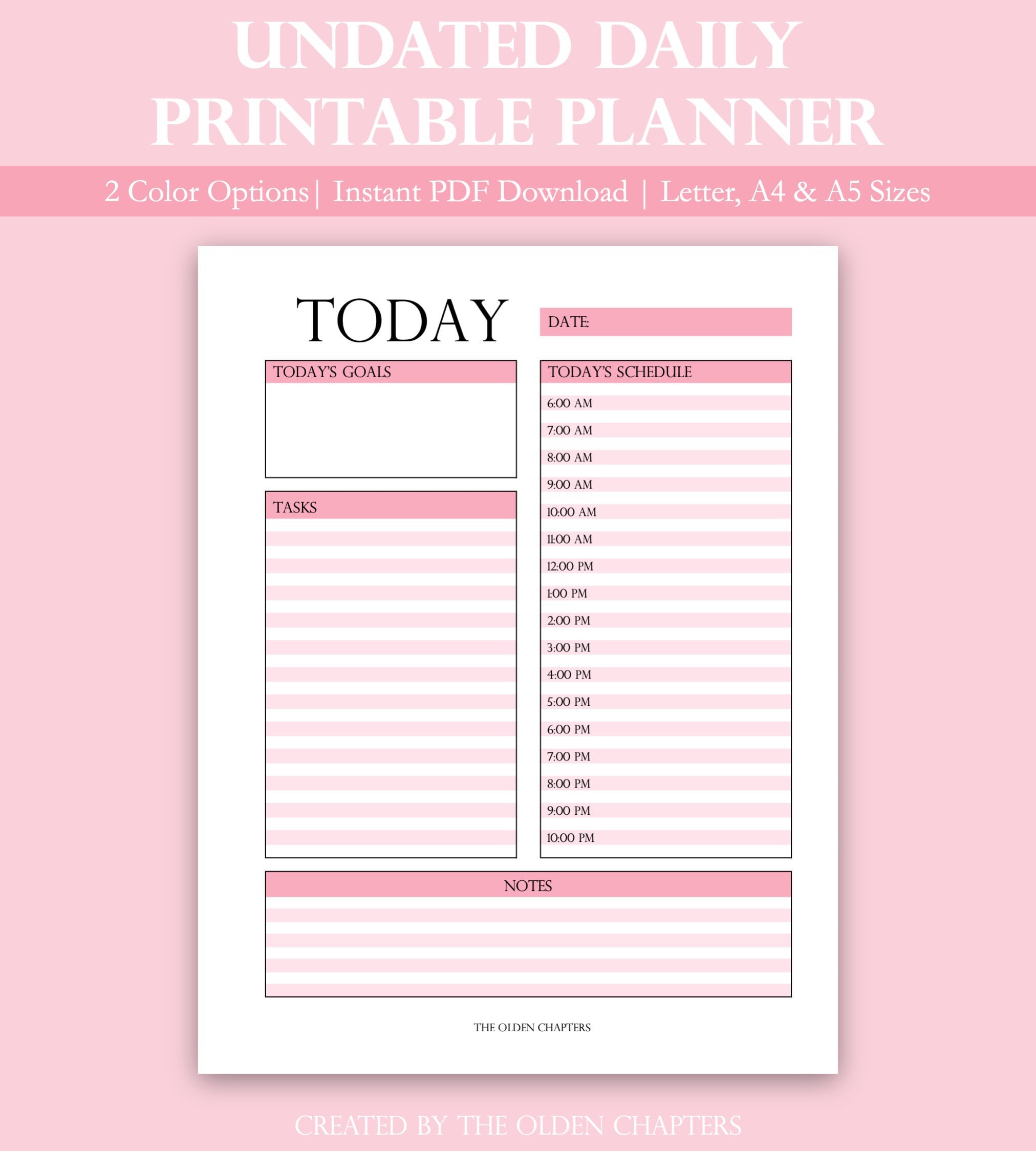 Printable Undated Daily Planner Insert | Daily Planner Page | Daily ...