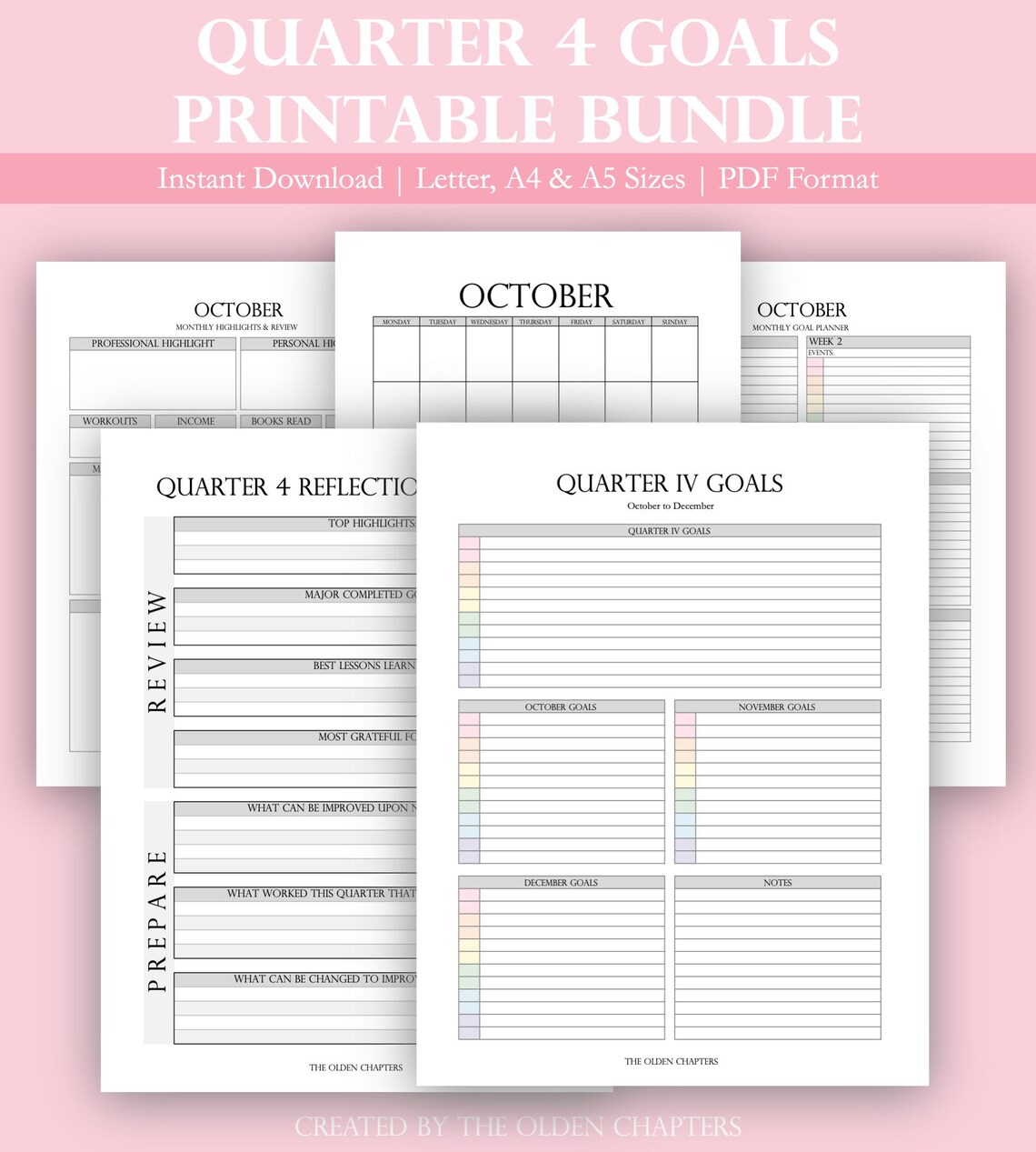 Quarter 4 Goal Printable Bundle | Quarterly Goal Planner | Digital Goal ...
