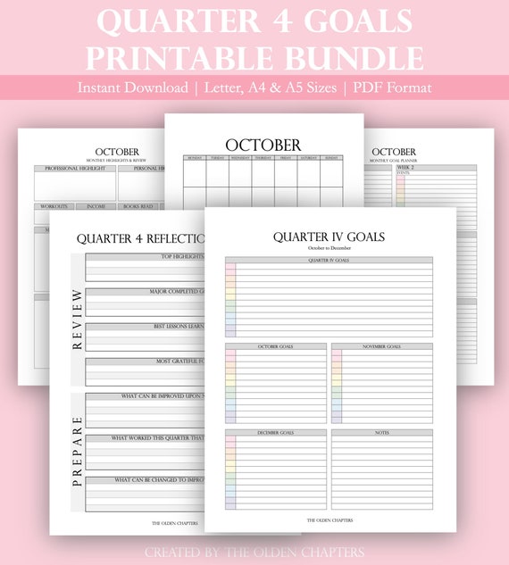 Quarter 4 Goal Printable Bundle Quarterly Goal Planner | Etsy