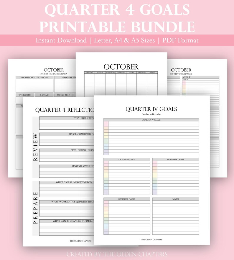 Quarter 4 Goal Printable Bundle | Quarterly Goal Planner | Digital Goal ...