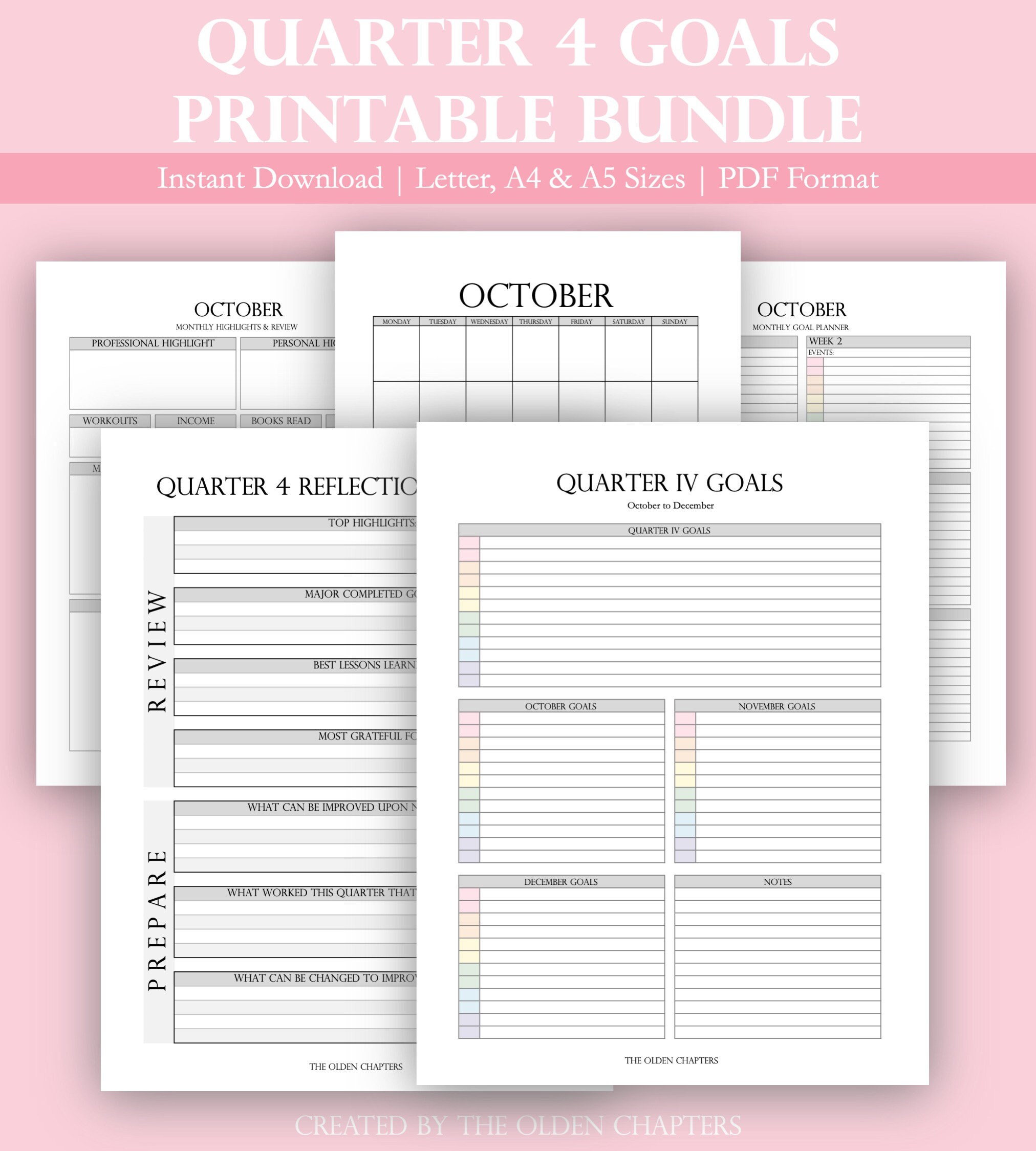 Quarter 4 Goal Printable Bundle | Quarterly Goal Planner | Digital Goal ...