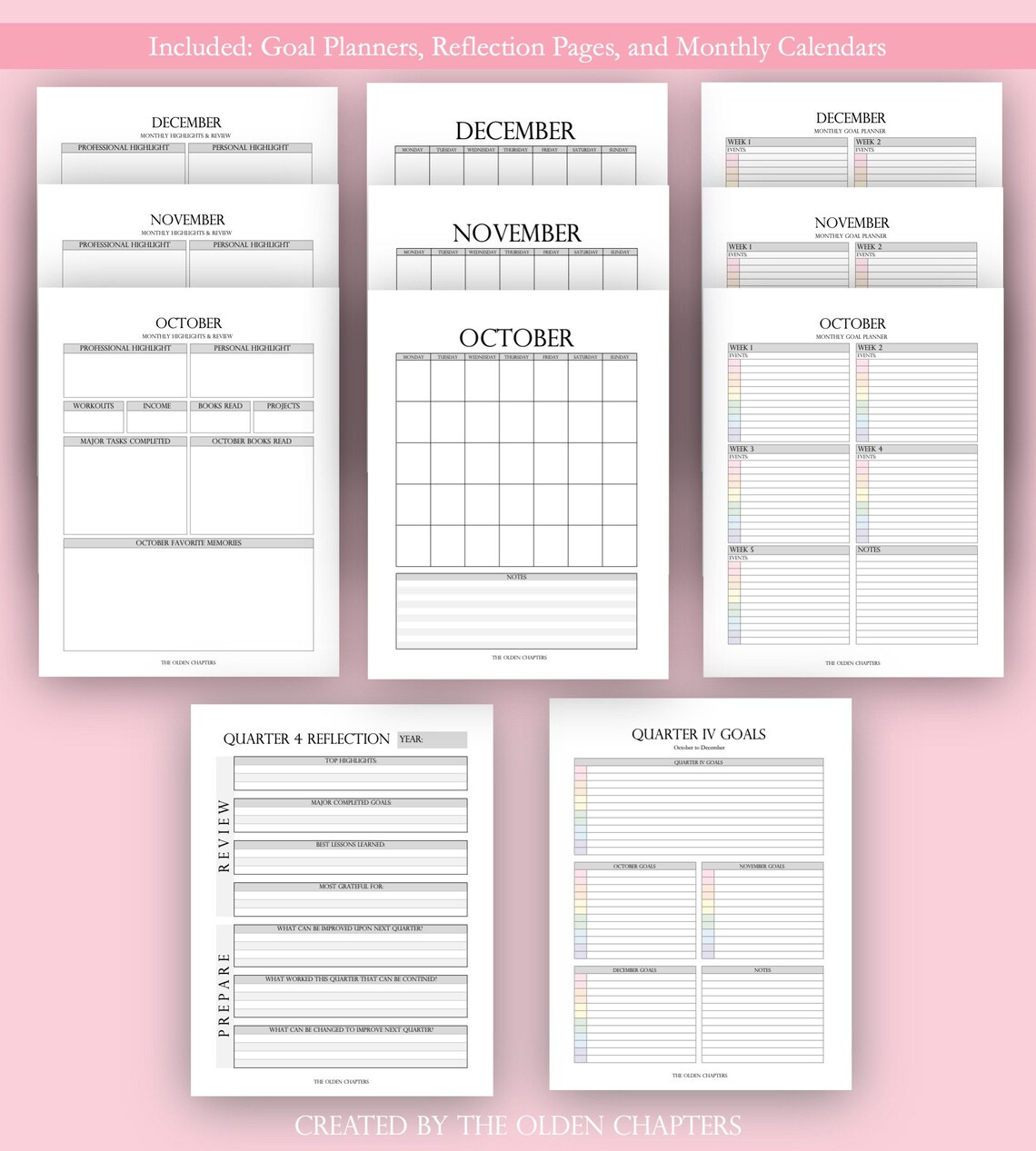 Quarter 4 Goal Printable Bundle | Quarterly Goal Planner | Digital Goal ...