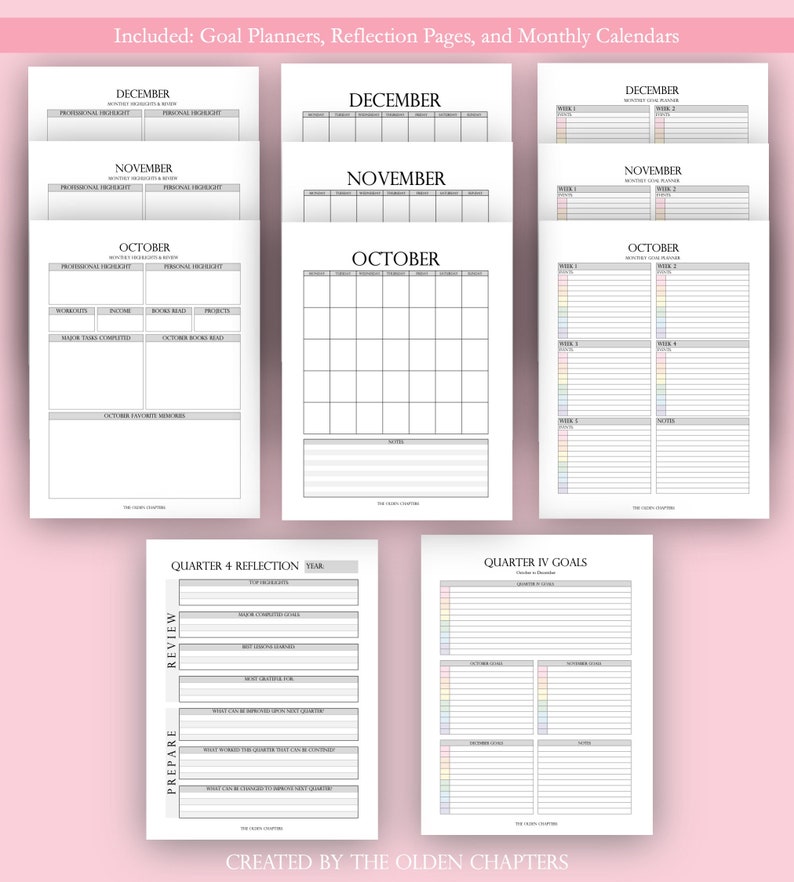 Quarter 4 Goal Printable Bundle | Quarterly Goal Planner | Digital Goal ...