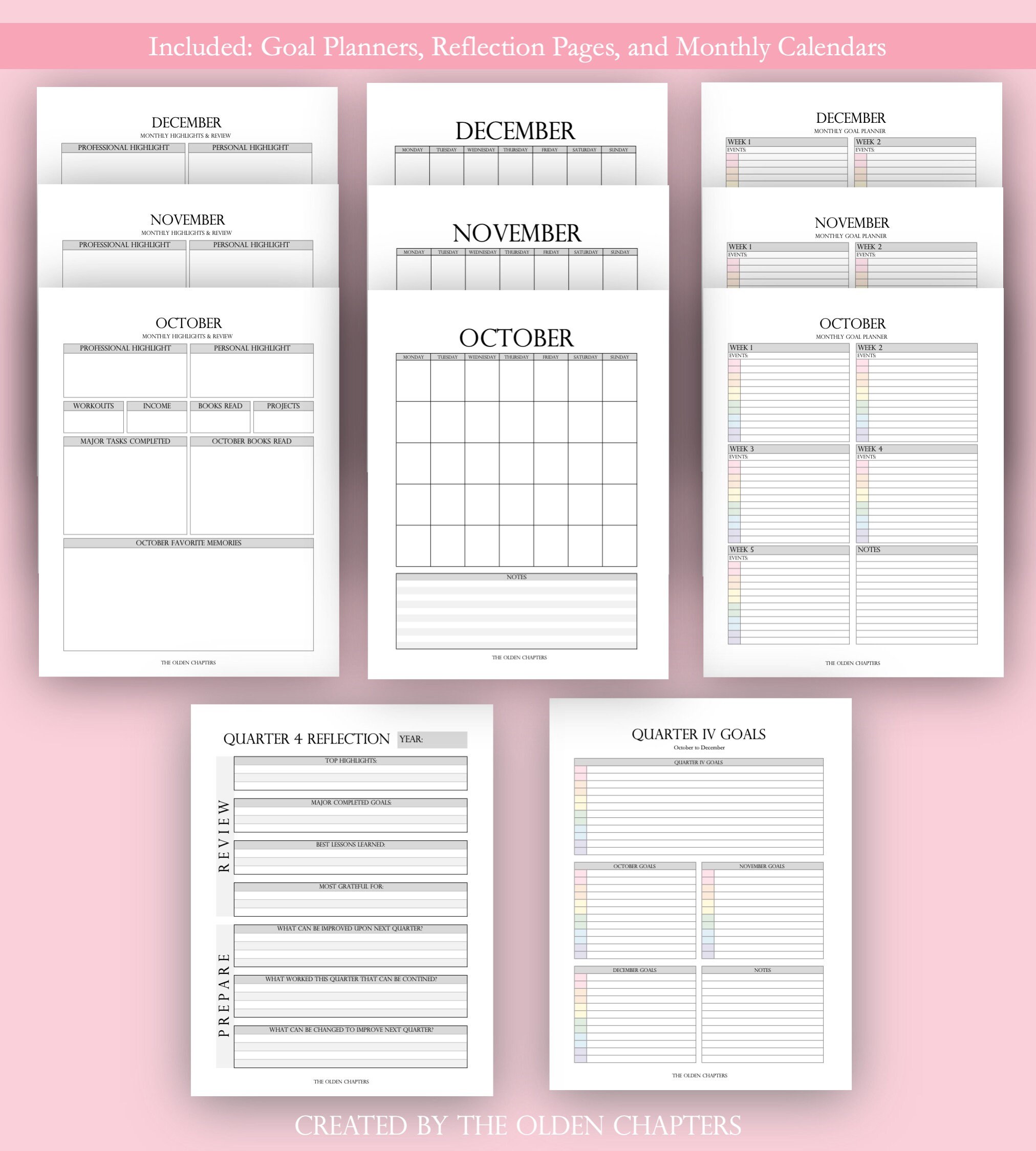 Quarter 4 Goal Printable Bundle | Quarterly Goal Planner | Digital Goal ...