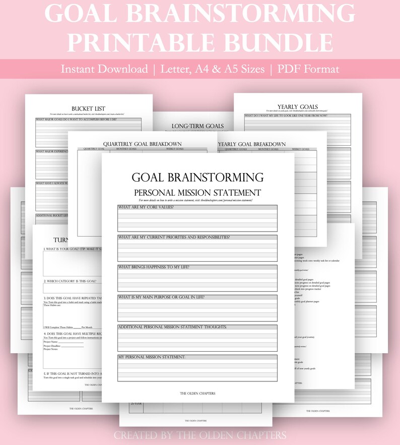 Goal Brainstorming Worksheet Printable Bundle | Goal Worksheet | Goal ...