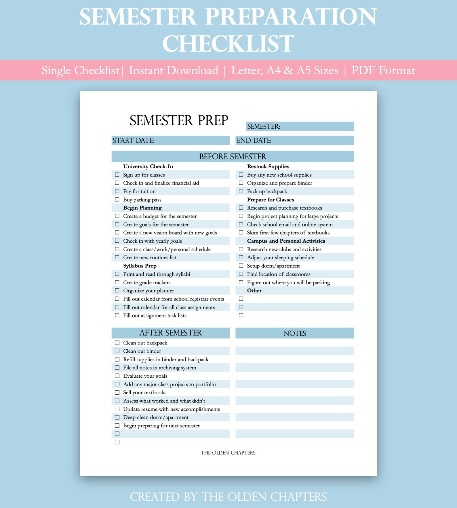 Semester Preparation Printable Checklist | Back to School Checklist ...