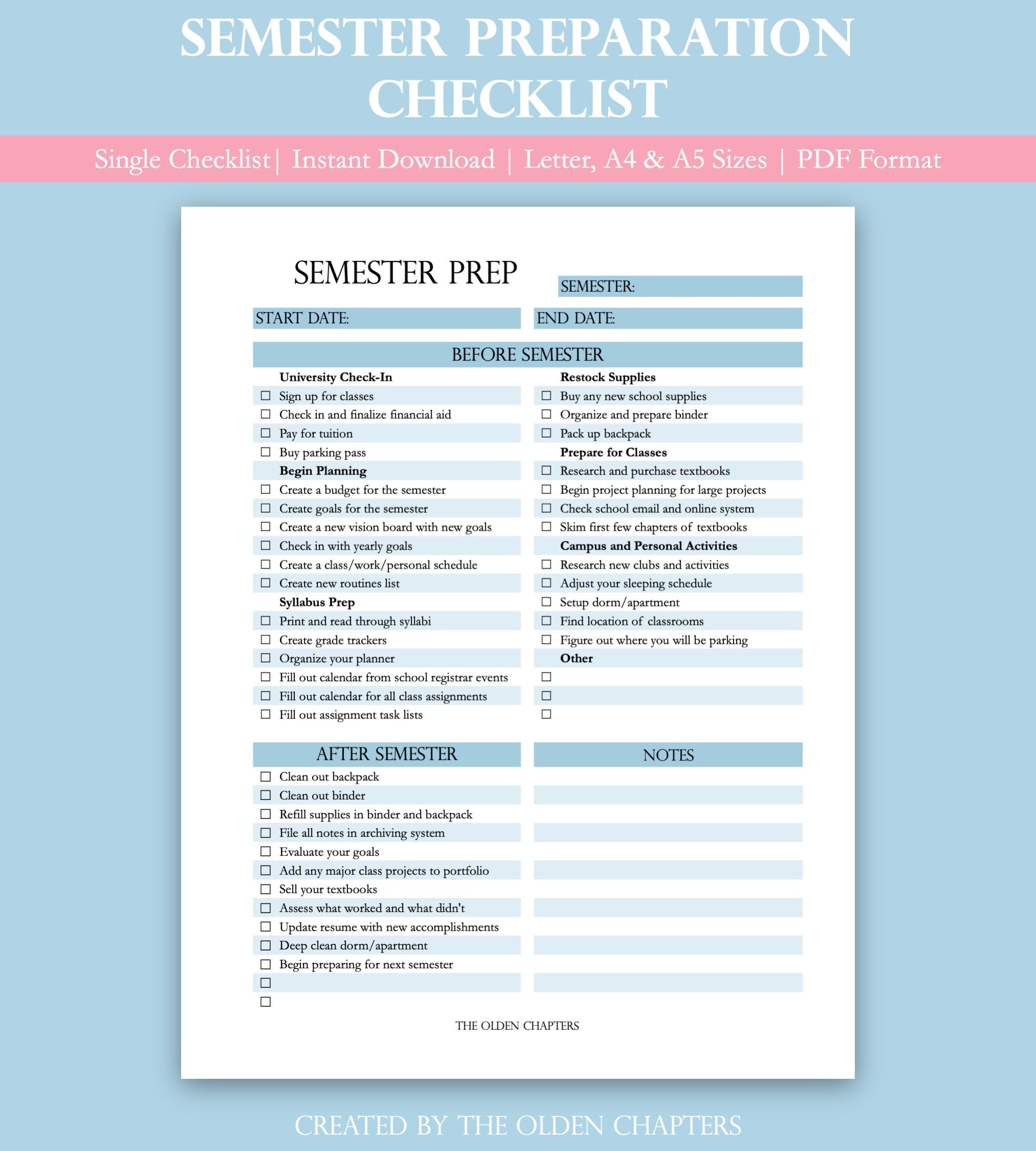 Semester Preparation Printable Checklist | Back to School Checklist ...