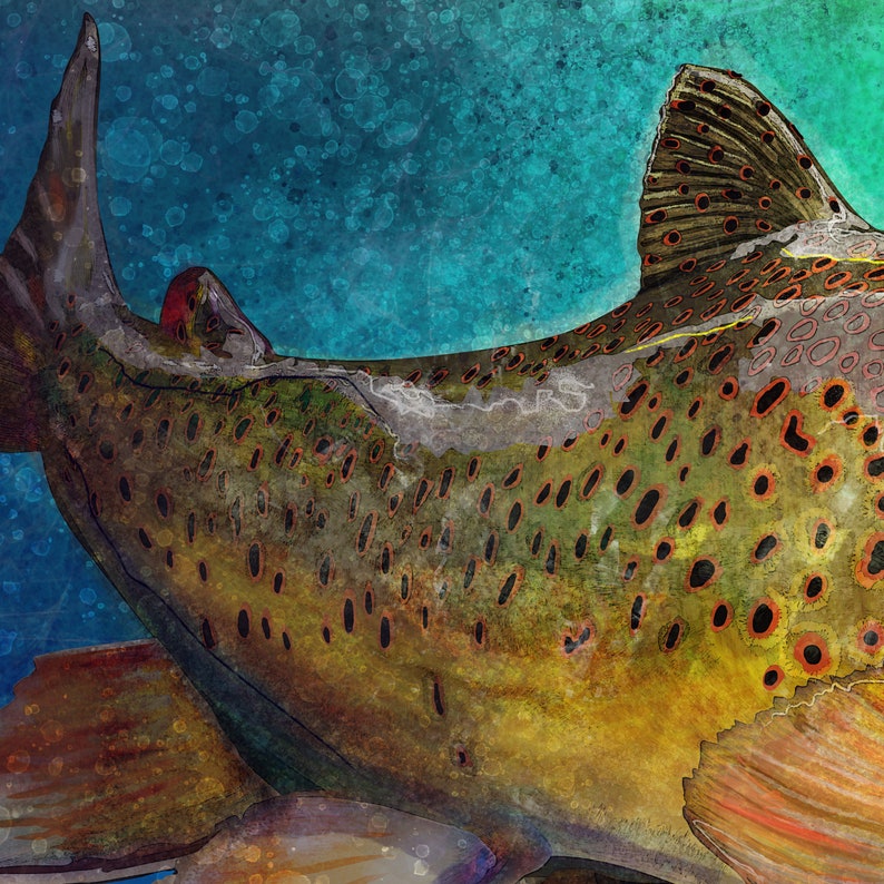 The Wild Brown Trout in Blue Green, Painting Artist Prints - Etsy