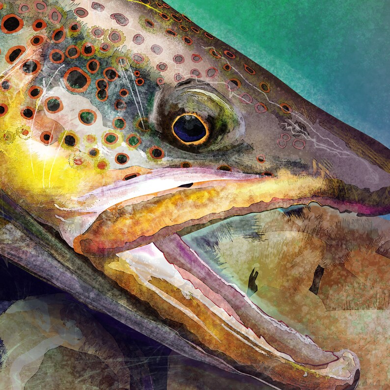 The Wild Brown Trout in Blue Green, Painting Artist Prints - Etsy
