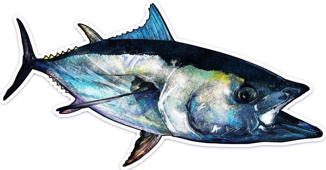 Bluefin Tuna Die-cut Bumper Sticker or Decal 7.5" X 4" UV Coated Inks ...