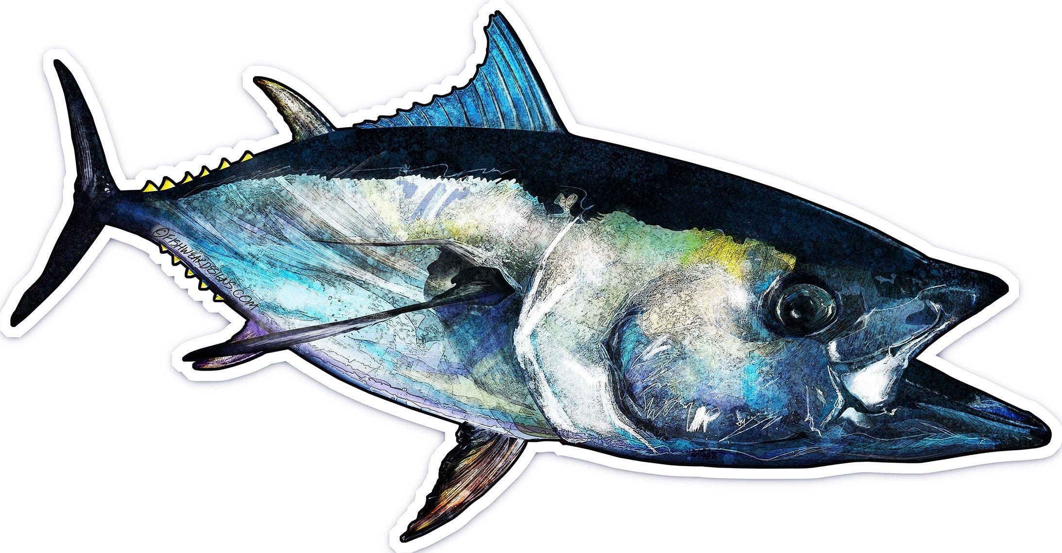 Bluefin Tuna Die-cut Bumper Sticker or Decal 7.5" X 4" UV Coated Inks ...