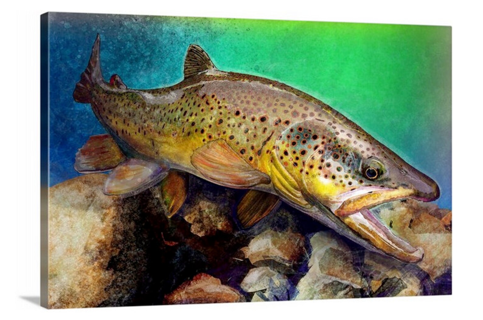 The Wild Brown Trout in Blue Green, Painting Artist Prints - Etsy