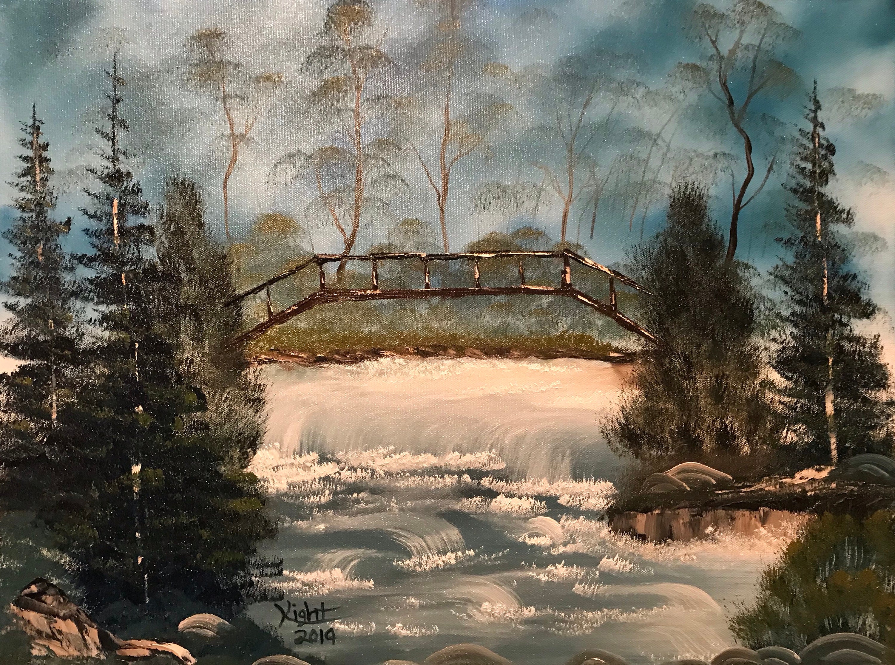 Deep Woods River and Footbridge Fantasy Hike Escape - Oil on Canvas ...