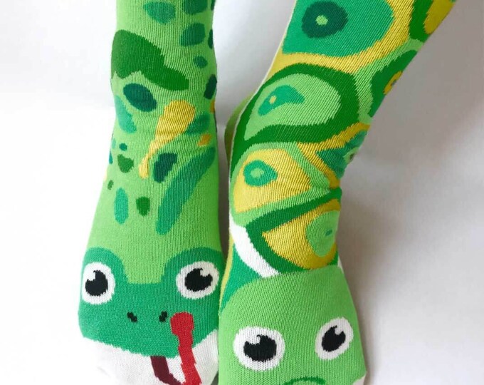 Mismatched Frog & Turtle Socks: Fun Green Animal Pals - Etsy