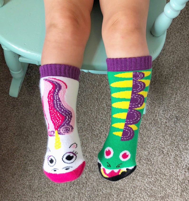 Dragon & Unicorn Mismatched Kids Socks Fun Socks Crazy | Etsy
