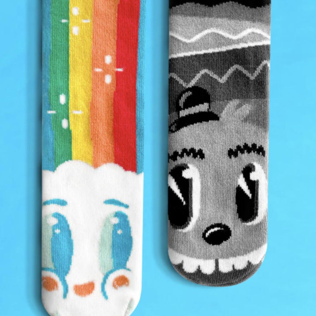 Mismatched Kids Socks: Rainbowface & Mr. Gray Gripper Socks - Etsy