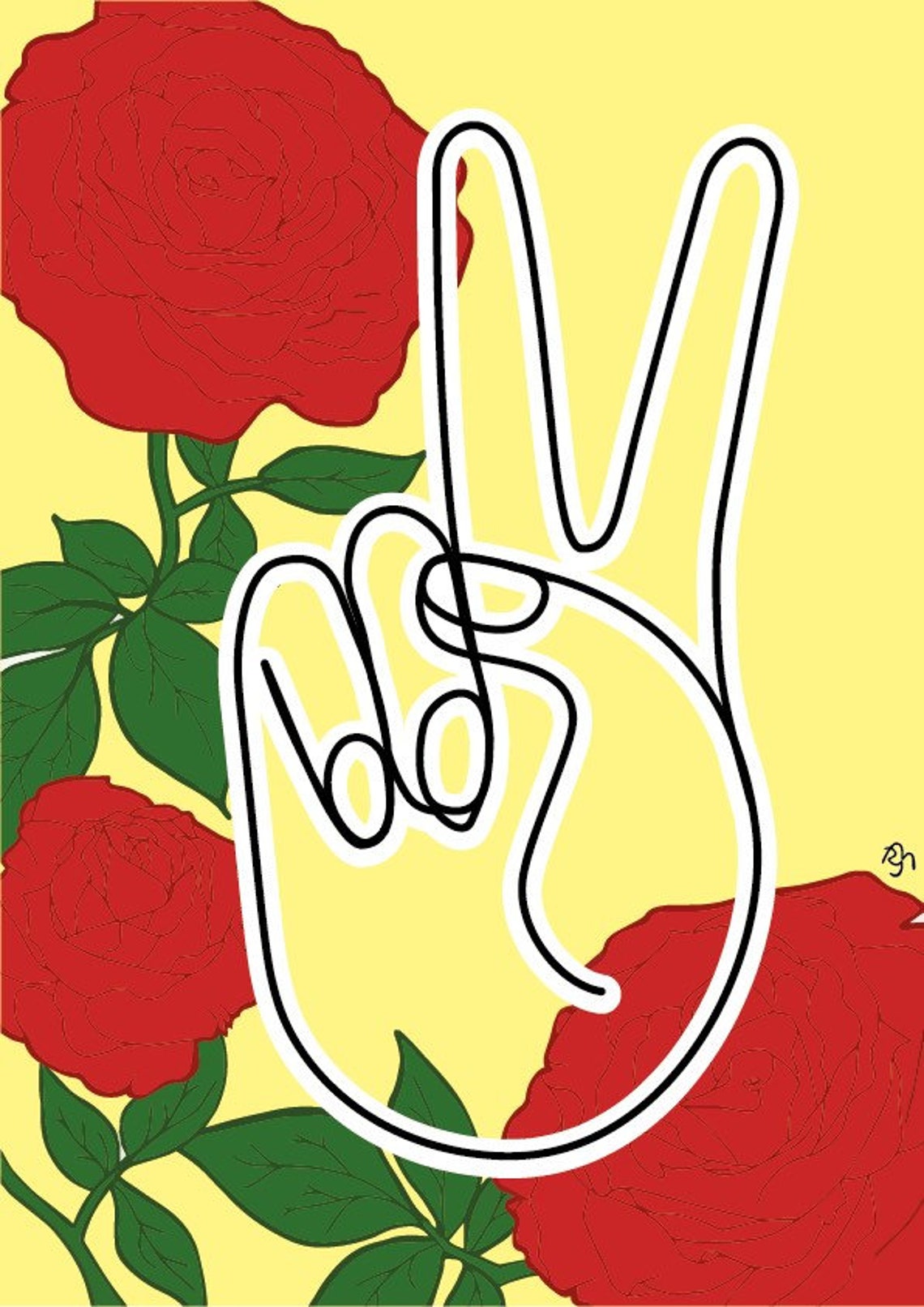 Peace Sign With Red Roses on a Yellow Background- Instant Download - Etsy