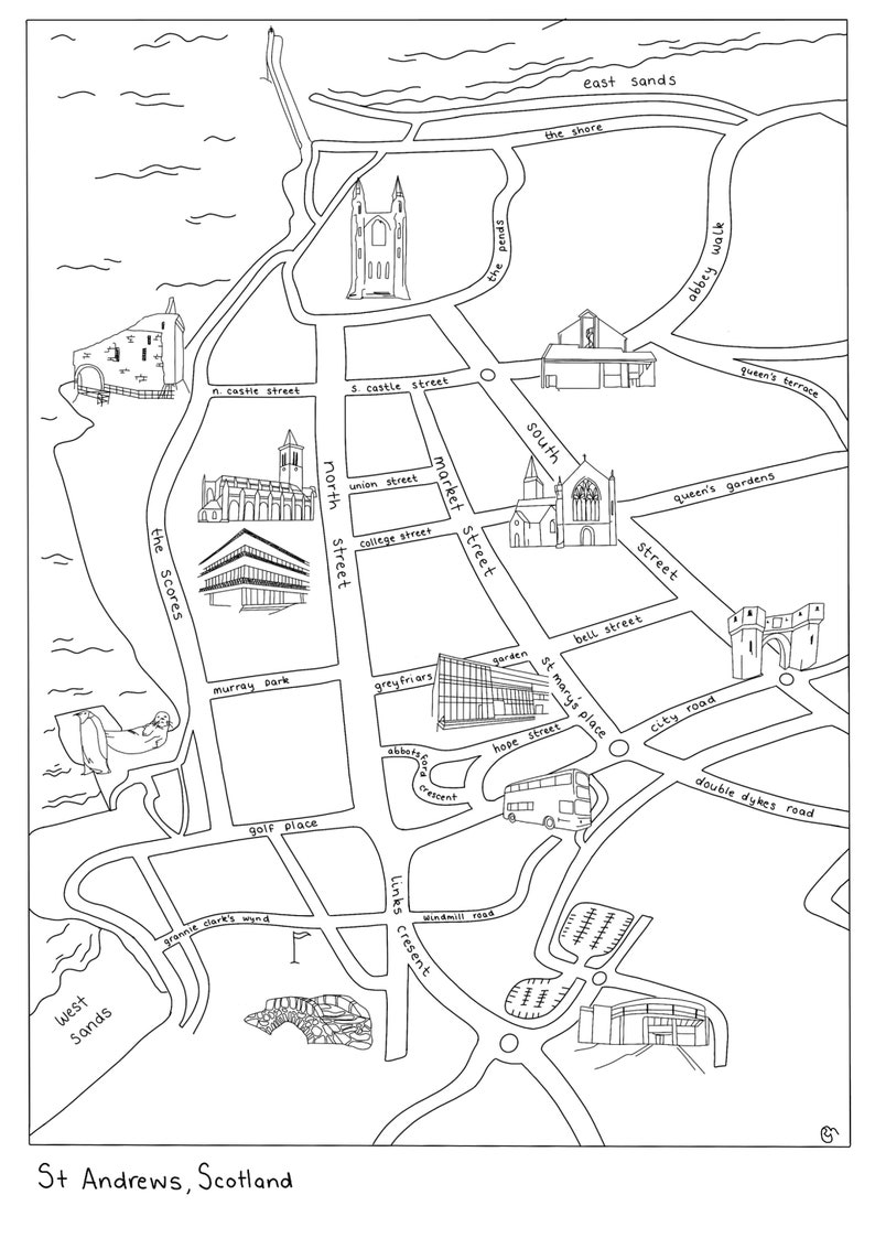 Hand-drawn Map of St Andrews Scotland Instant Download | Etsy