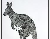 Australian Kangaroo Zentangle Art Print - Etsy