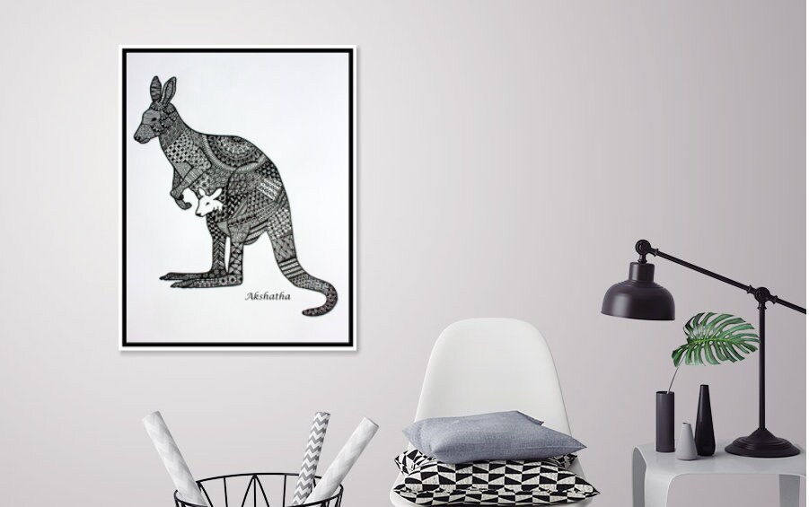 Australian Kangaroo Zentangle Art Print - Etsy