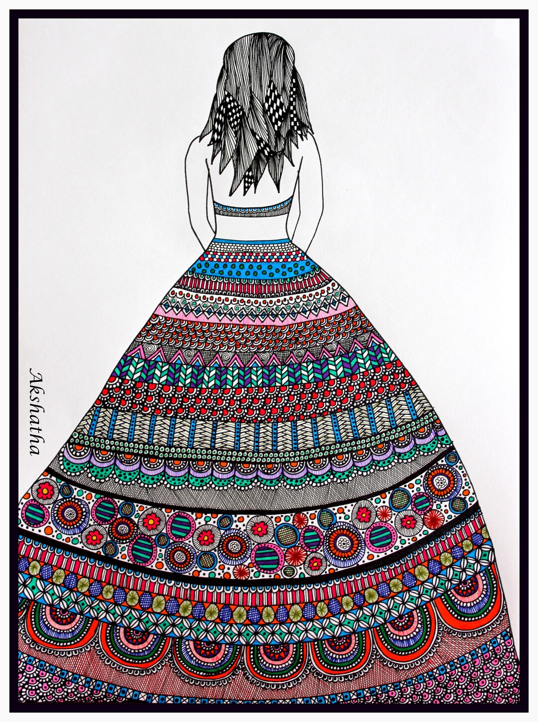 Buy Pretty Girl Zentangle Print Online in India - Etsy