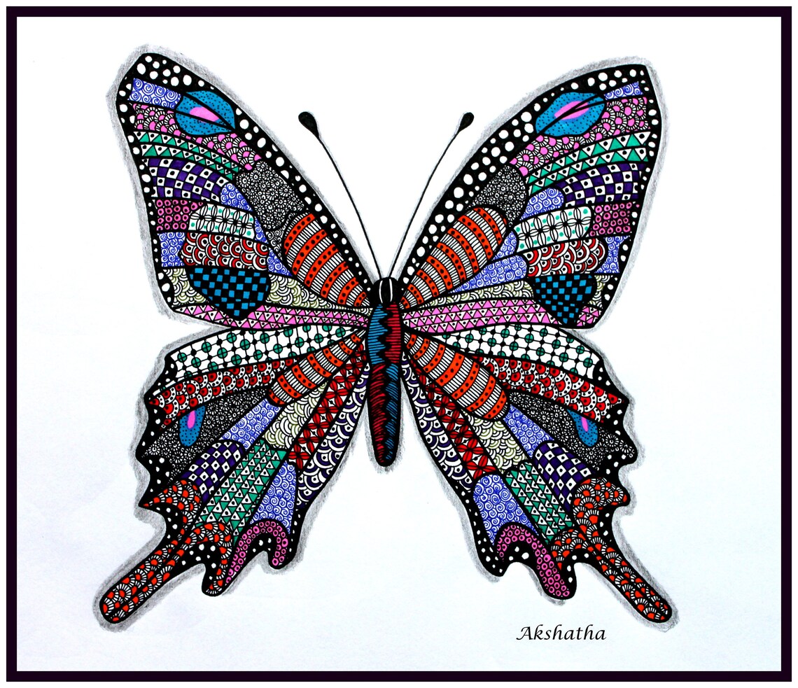 Colorful Butterfly Zentangle Print - Etsy