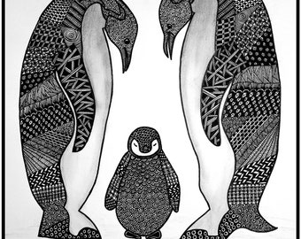 Penguin zentangle | Etsy