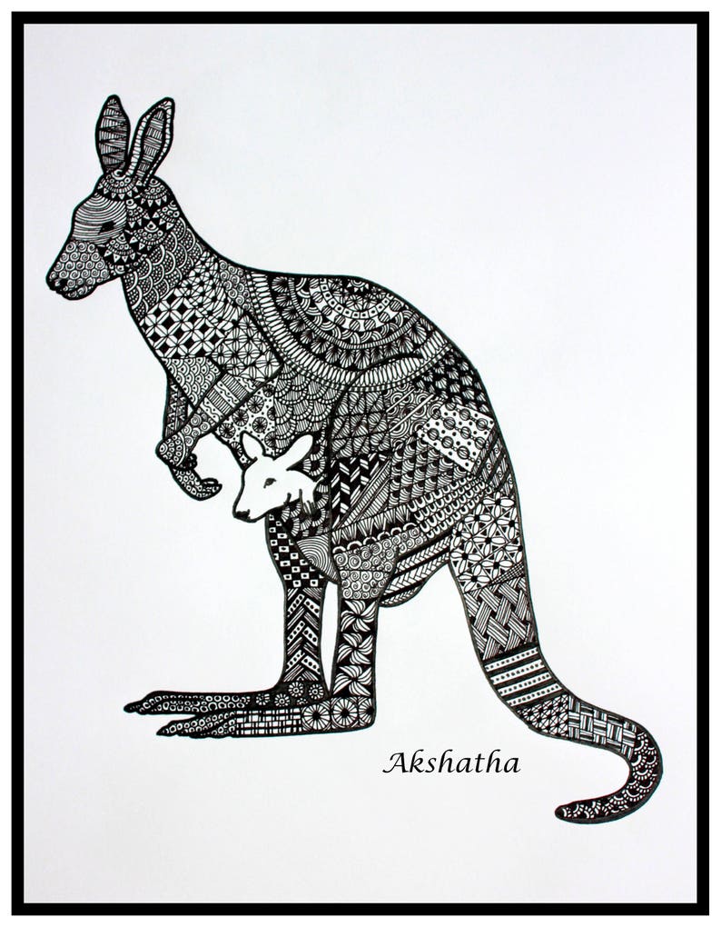 Australian Kangaroo Zentangle Art Print - Etsy