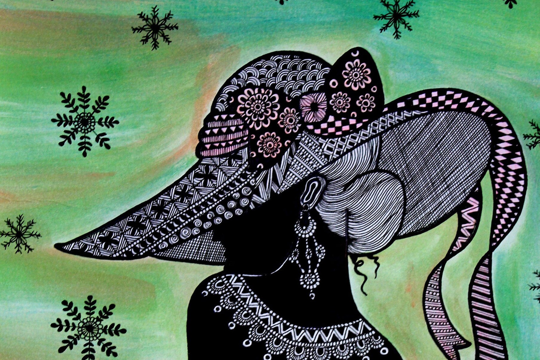Buy Woman With Hat Zentangle Art Print Online in India - Etsy