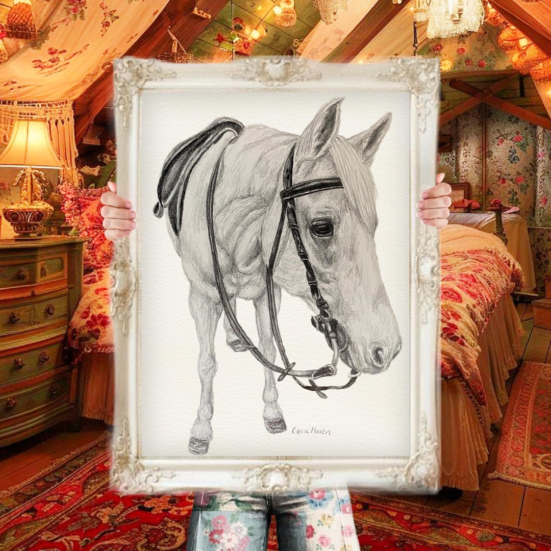 Custom Horse Portrait Drawing | Hand Drawn Horse Art | Personalized Pet ...