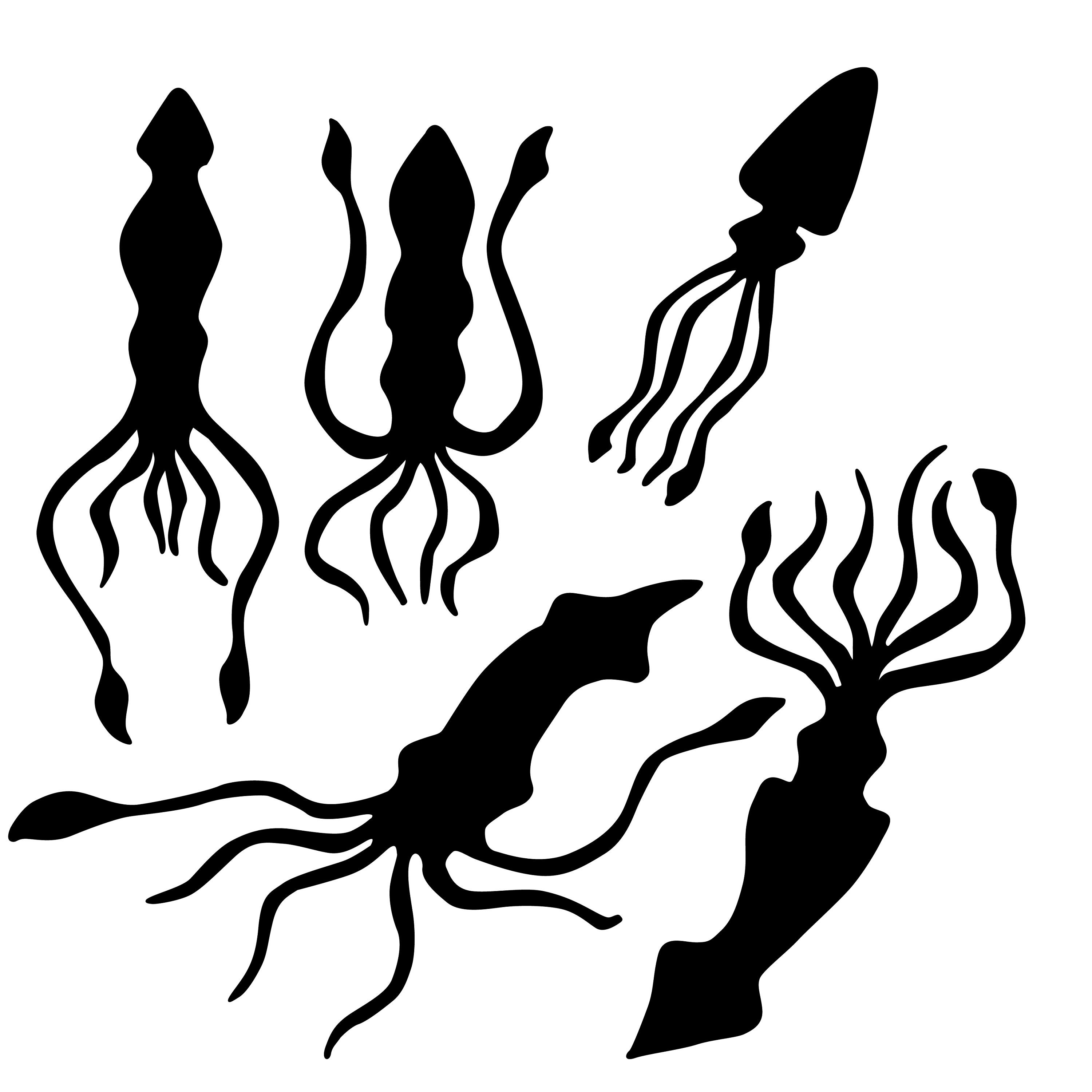SQUID SILHOUETTE ILLUSTRATIONS Drawing in Svg Pdf Ai Jpg Png - Etsy