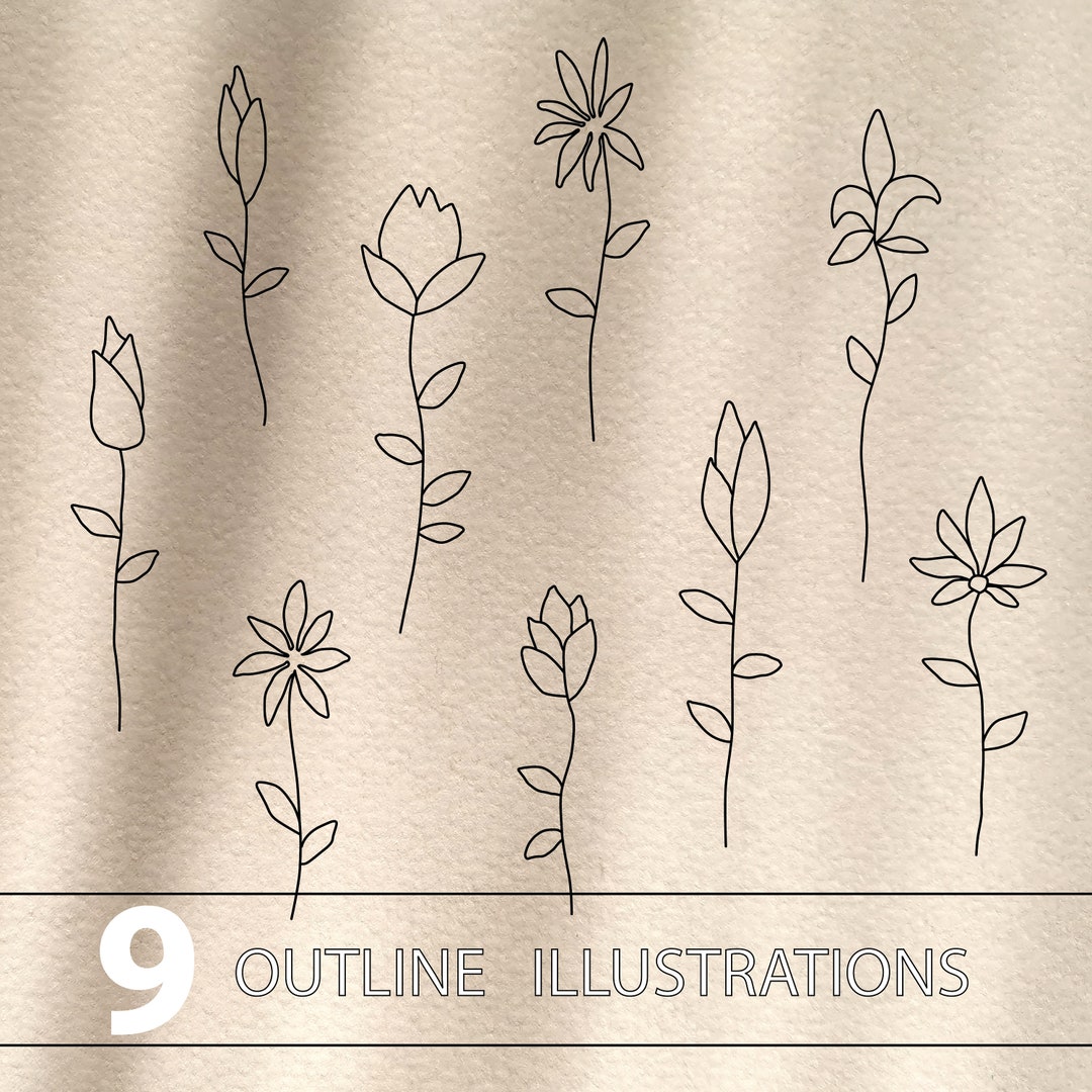 Single Flower Clip Art Bundle Botanical Illustrations Line - Etsy