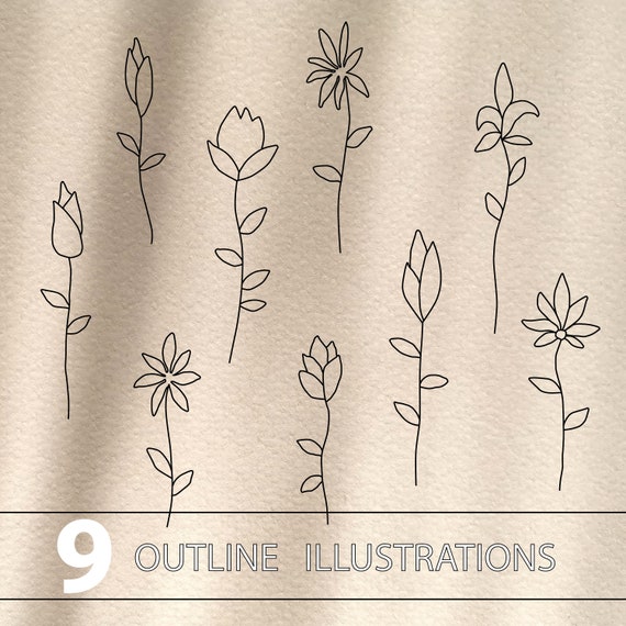 Single Flower Clip art Bundle Botanical Illustrations Line | Etsy