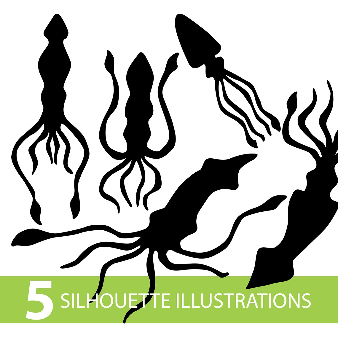 SQUID SILHOUETTE ILLUSTRATIONS Drawing in Svg Pdf Ai Jpg Png - Etsy