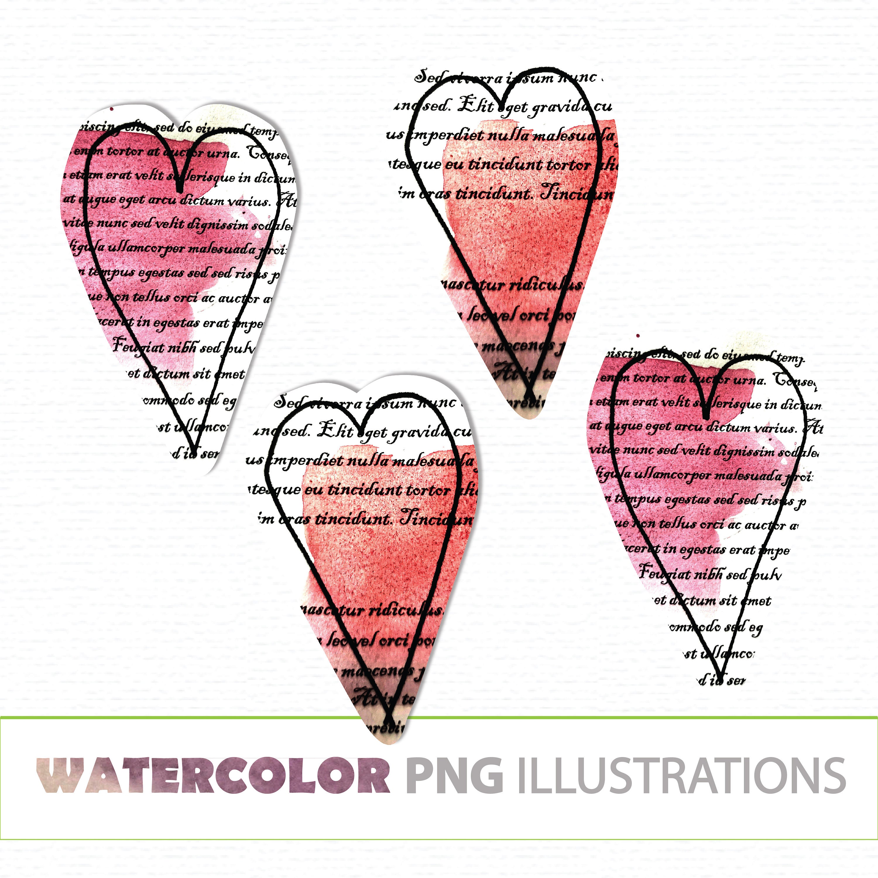 WATERCOLOR hand drawn Hearts PNG Clip Art Romantic Stickers | Etsy