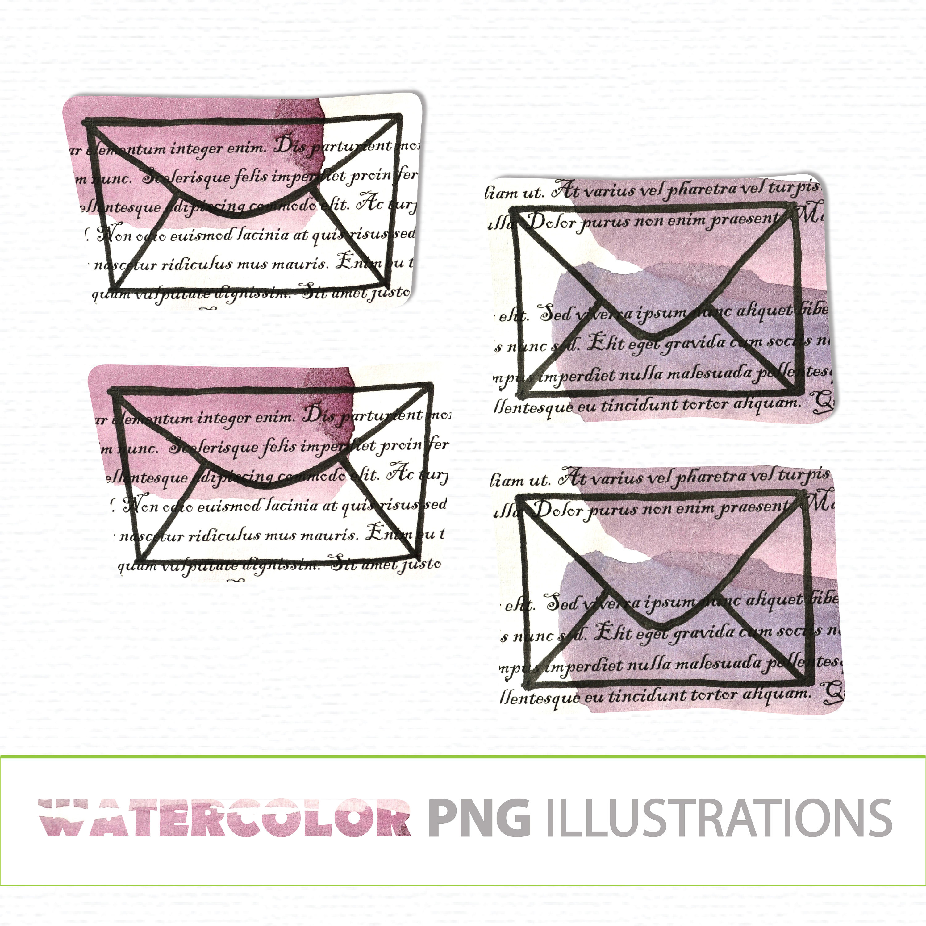 WATERCOLOR Hand Drawn Letter Envelope PNG Clip Art Mail Stickers ...